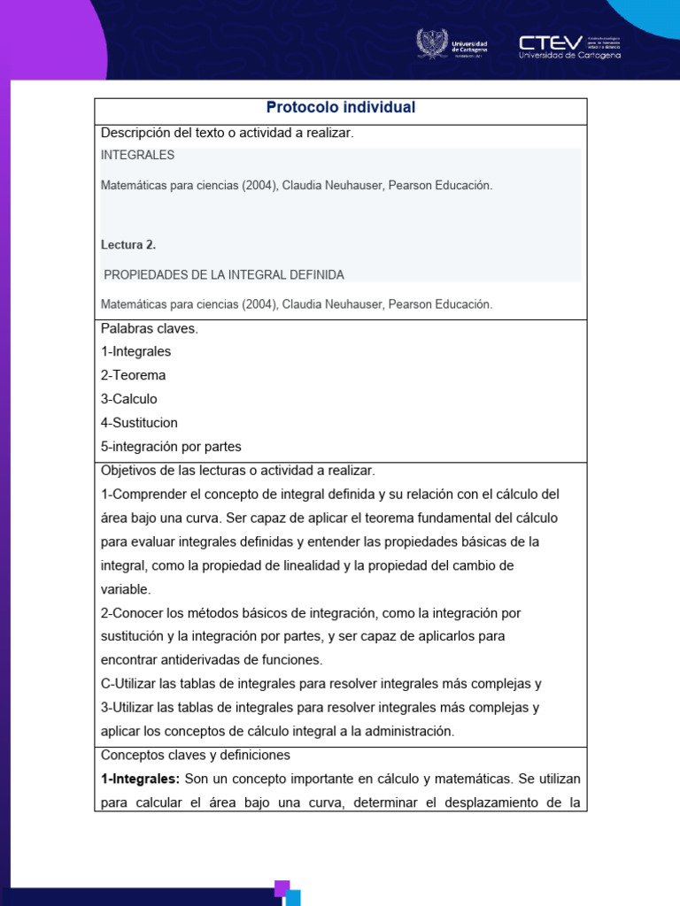PROTOCOLO INDIVIDUAL (4) Matematicas II | PDF | Integral | Derivado