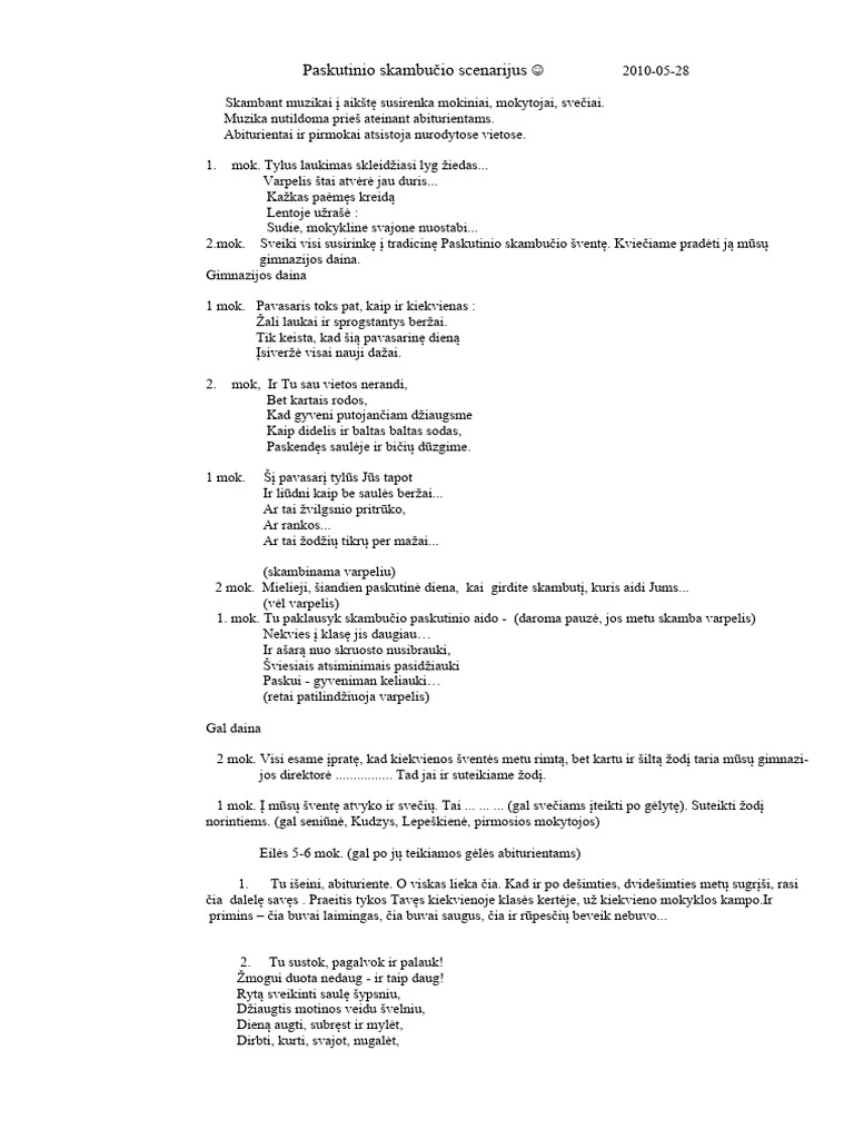 Paskutinio Skambučio Scenarijus 10 | PDF