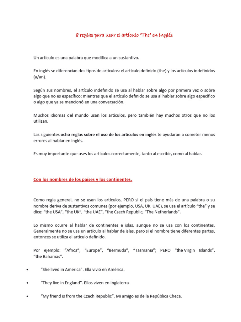 8 Reglas para Usar El Articulo | PDF | Sustantivo | Idioma en Inglés