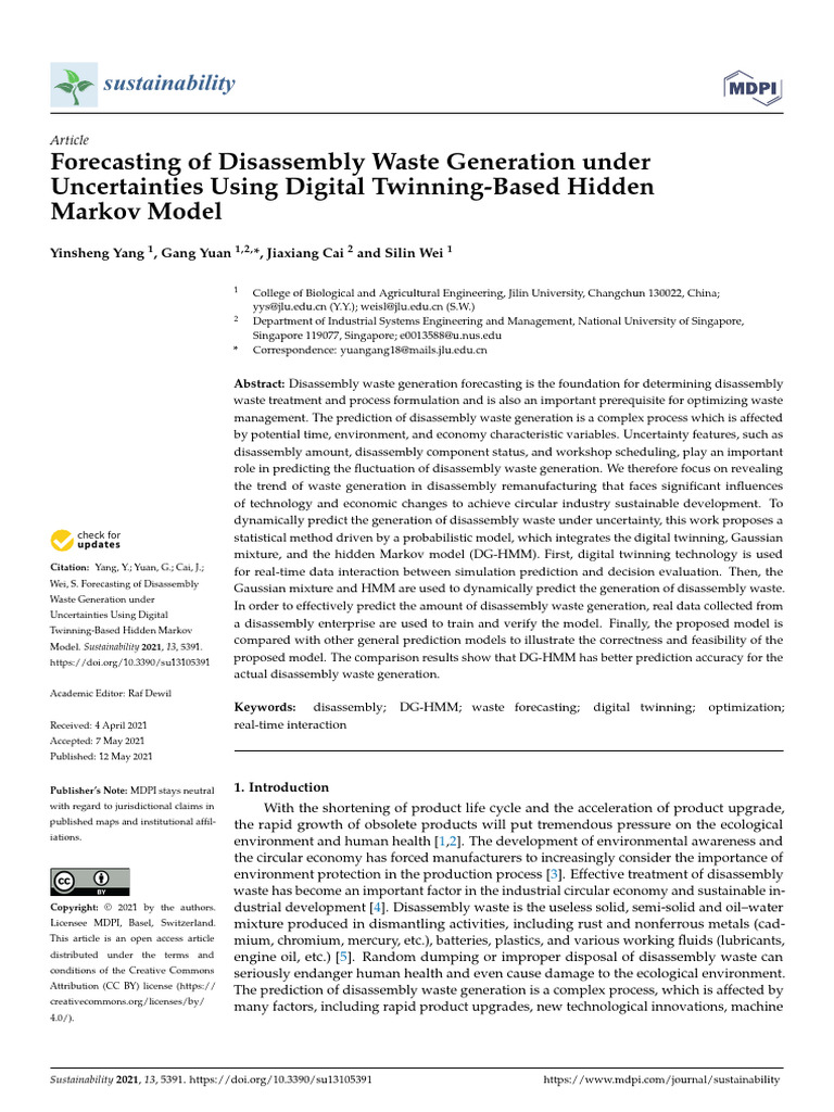 1-Forecasting of Disassembly Waste Generation Under Uncertainties Using Digital Twinning-Based ...