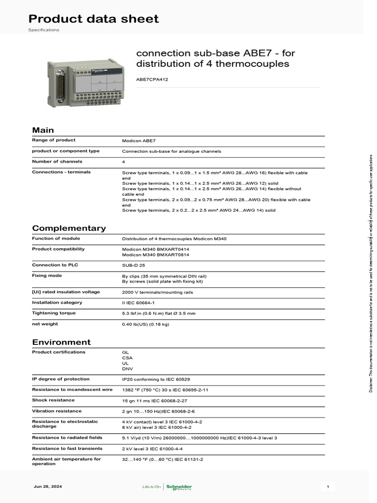 Schneider Electric Modicon-ABE7 ABE7CPA412 | PDF | Thermocouple ...