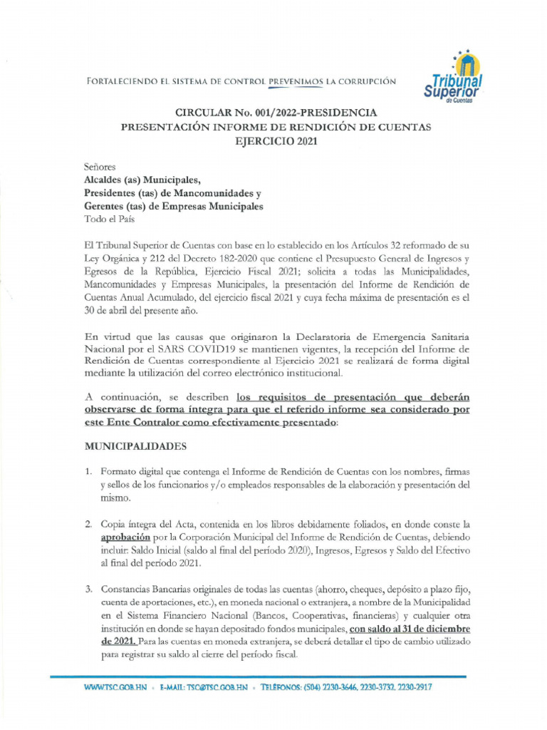Circular 001 2022 Presidencia | PDF