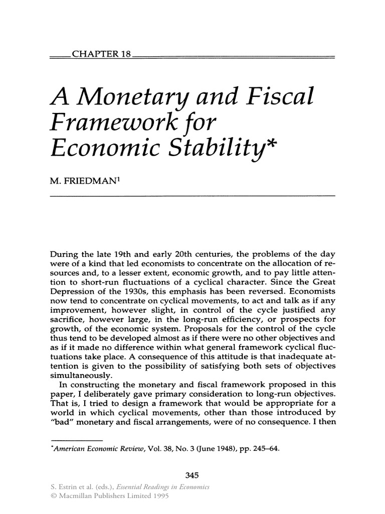 Friedman, M. (1995) A Monetary and Fiscal Framework For Economic ...