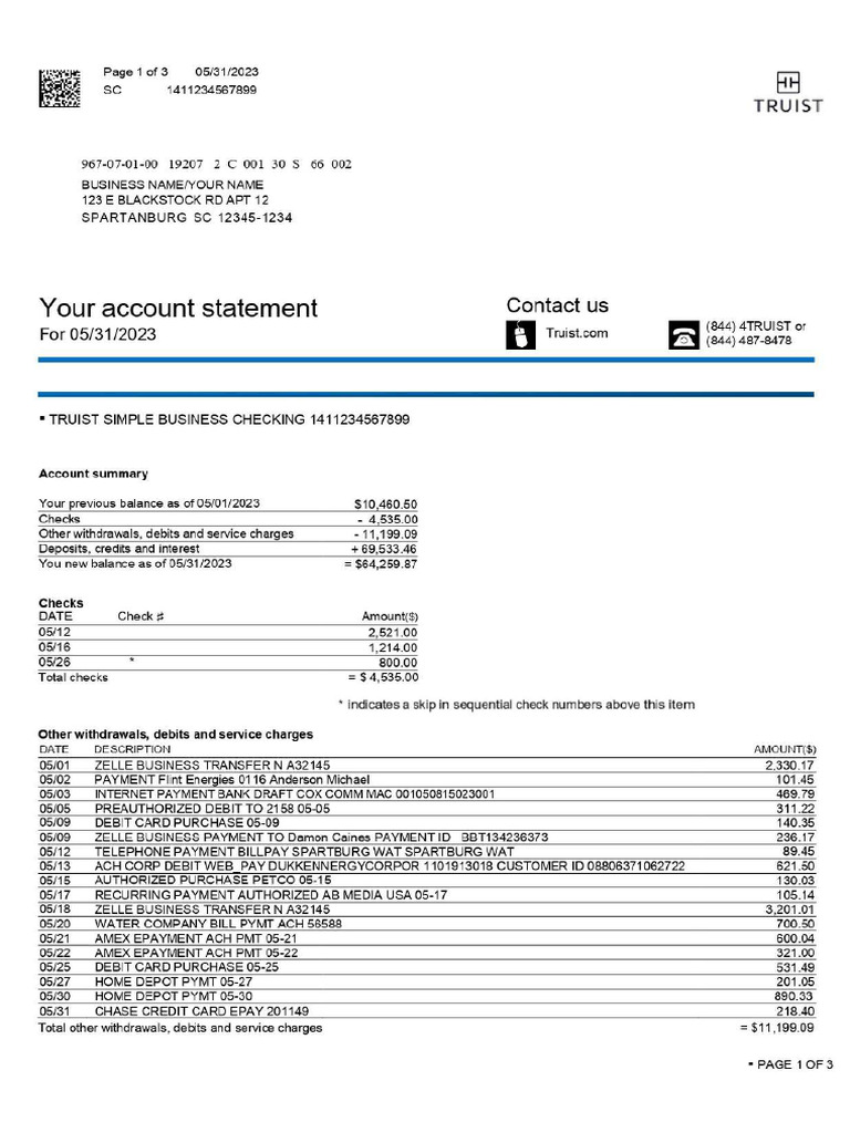 Truist Statement Month 1 Page 0001 | PDF