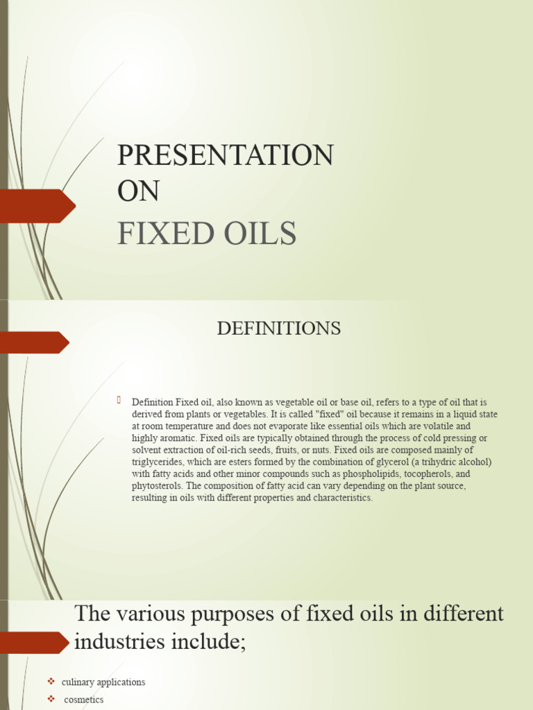 Fixed Oils | PDF | Vegetable Oil | Cooking Oil