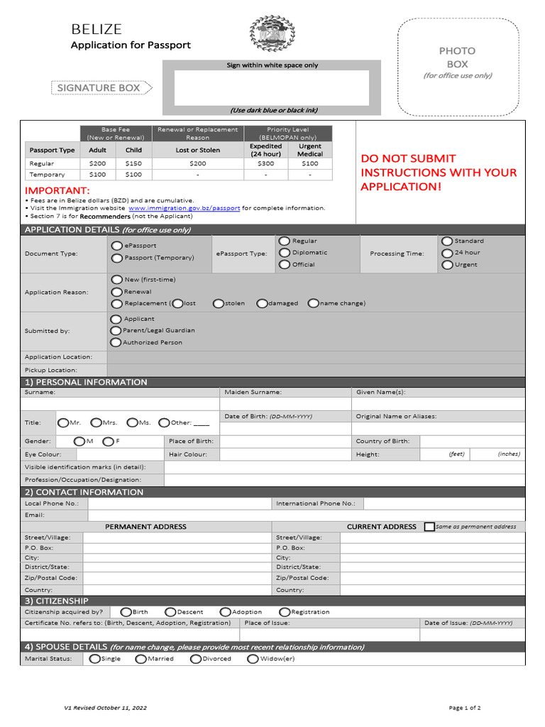 Belize ePP PP Application Form - LEGAL - v1 - Oct 11 2022 | PDF ...