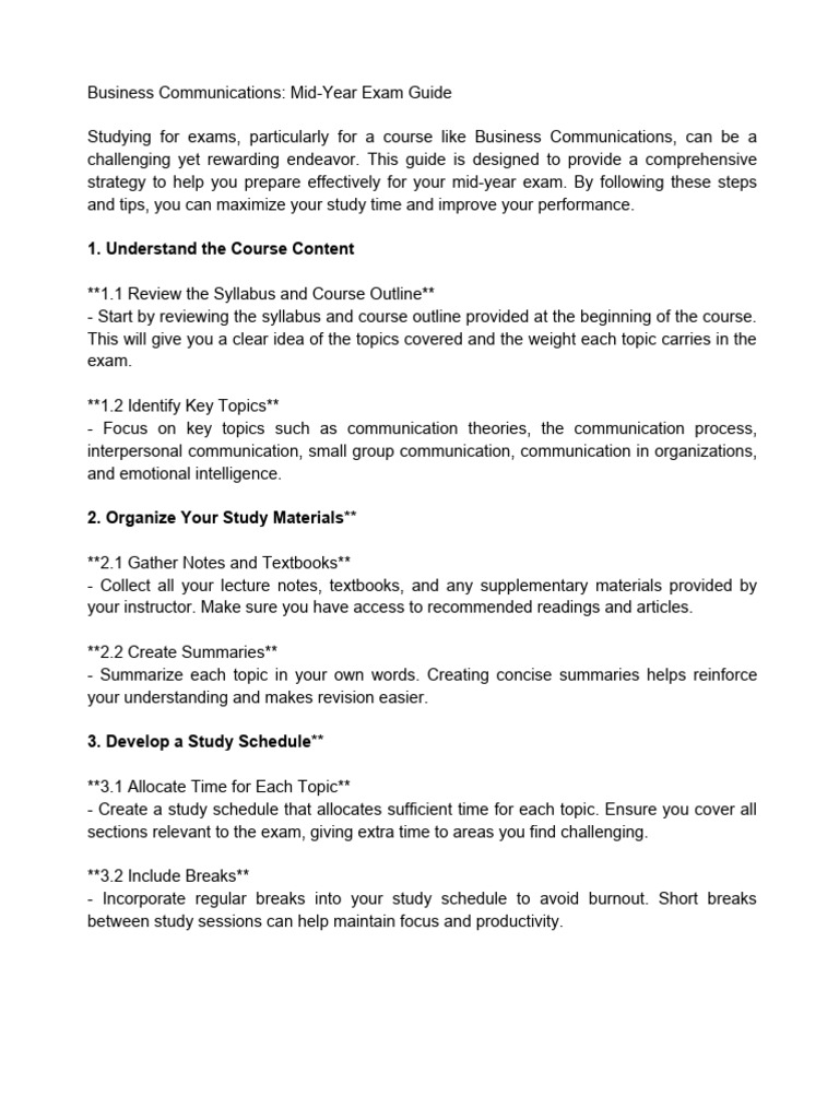 Business Communications Mid Year Exam Guide | PDF | Communication | Knowledge