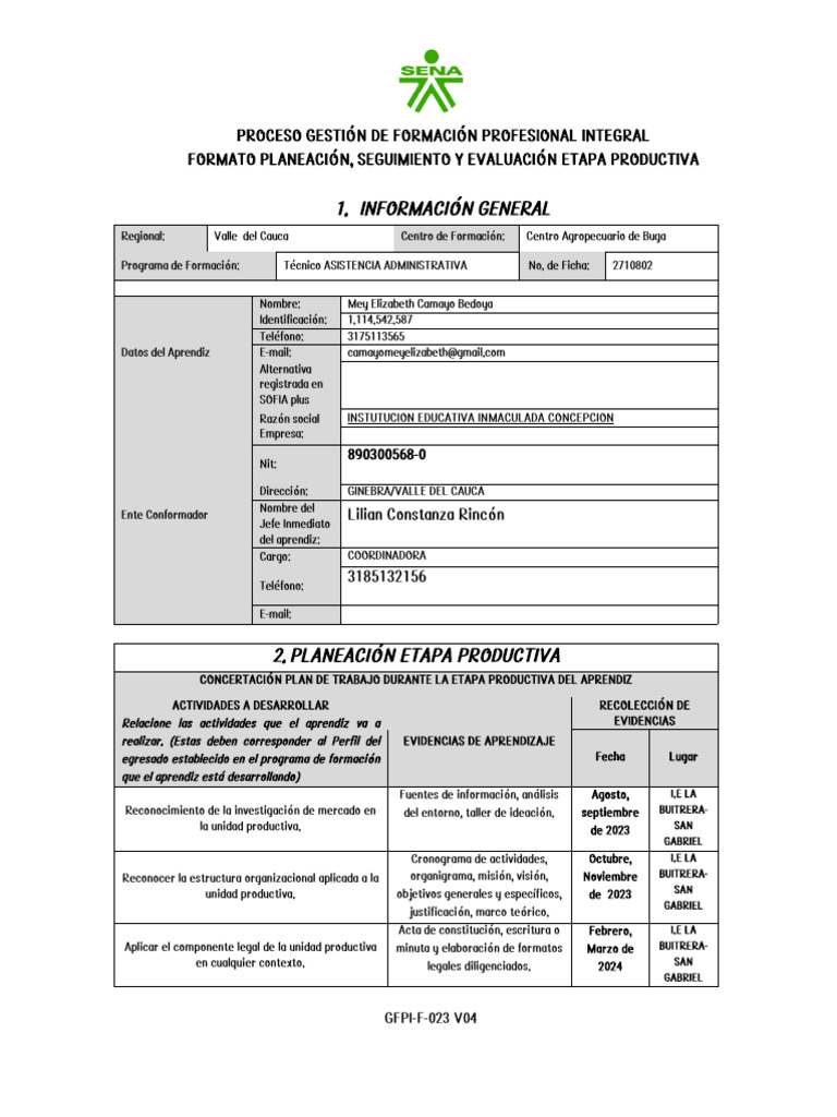 Formato Del Sena 023 | PDF | Evaluación | Business