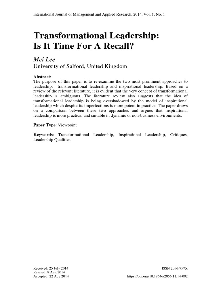 Transformational Leadership | PDF | Transformational Leadership | Leadership