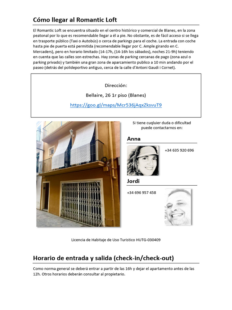 Cómo Llegar Al Romantic Loft: Dirección: Bellaire, 26 1r Piso (Blanes) | PDF