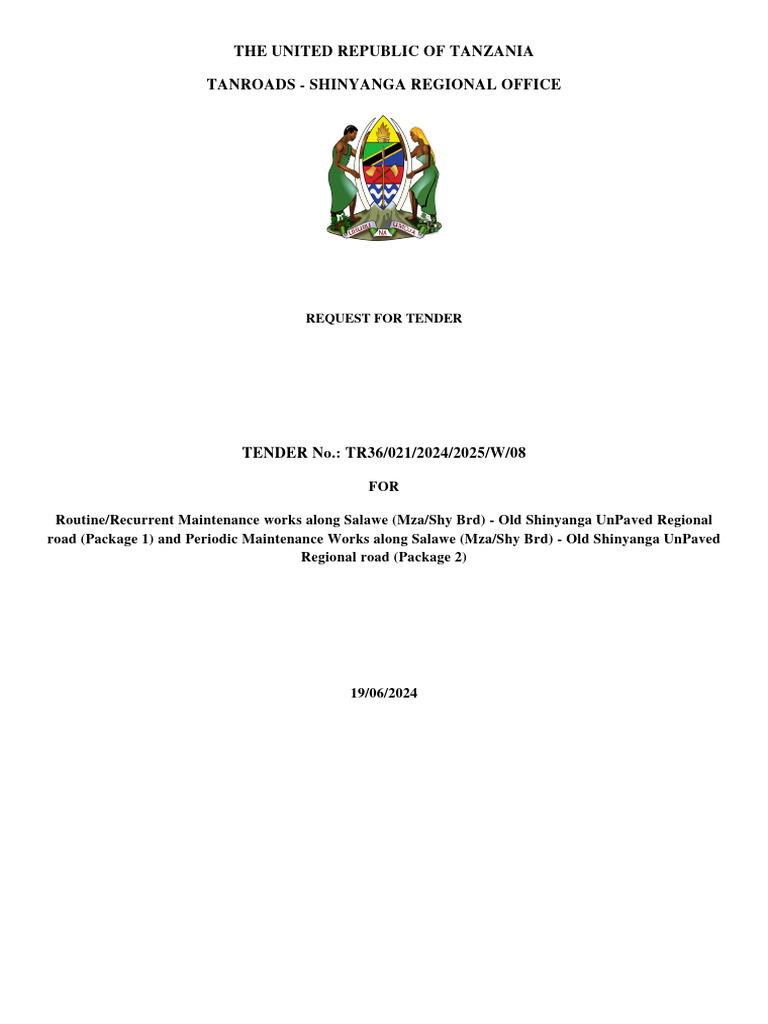 The United Republic of Tanzania Tanroads - Shinyanga Regional Office ...