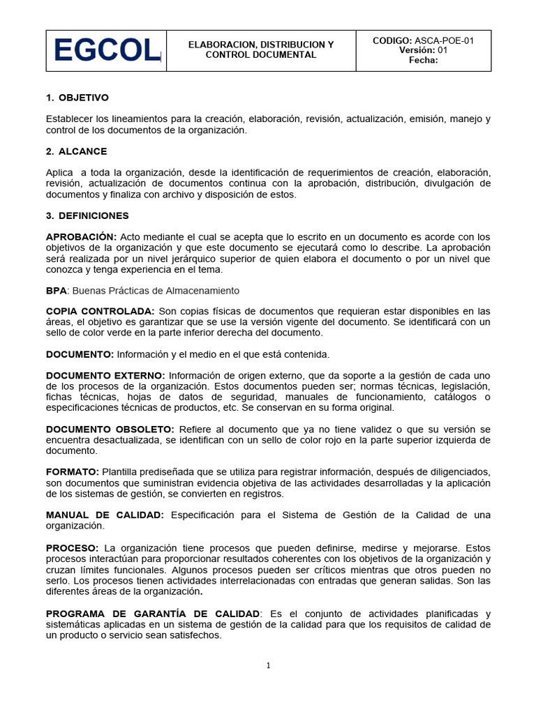 Control y Gestión Documental EGCOL | PDF | Sistema de manejo de calidad ...