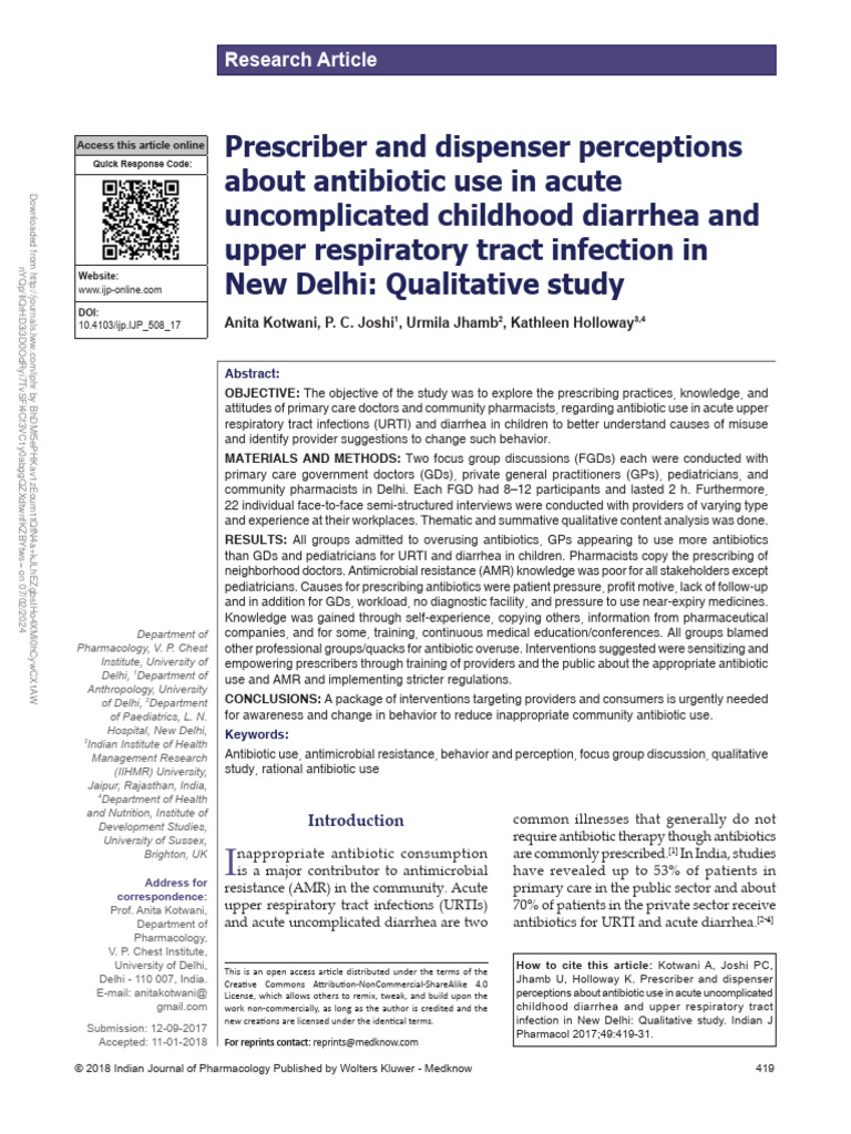 Prescriber and Dispenser Perceptions Antibiotics | PDF | Antimicrobial ...