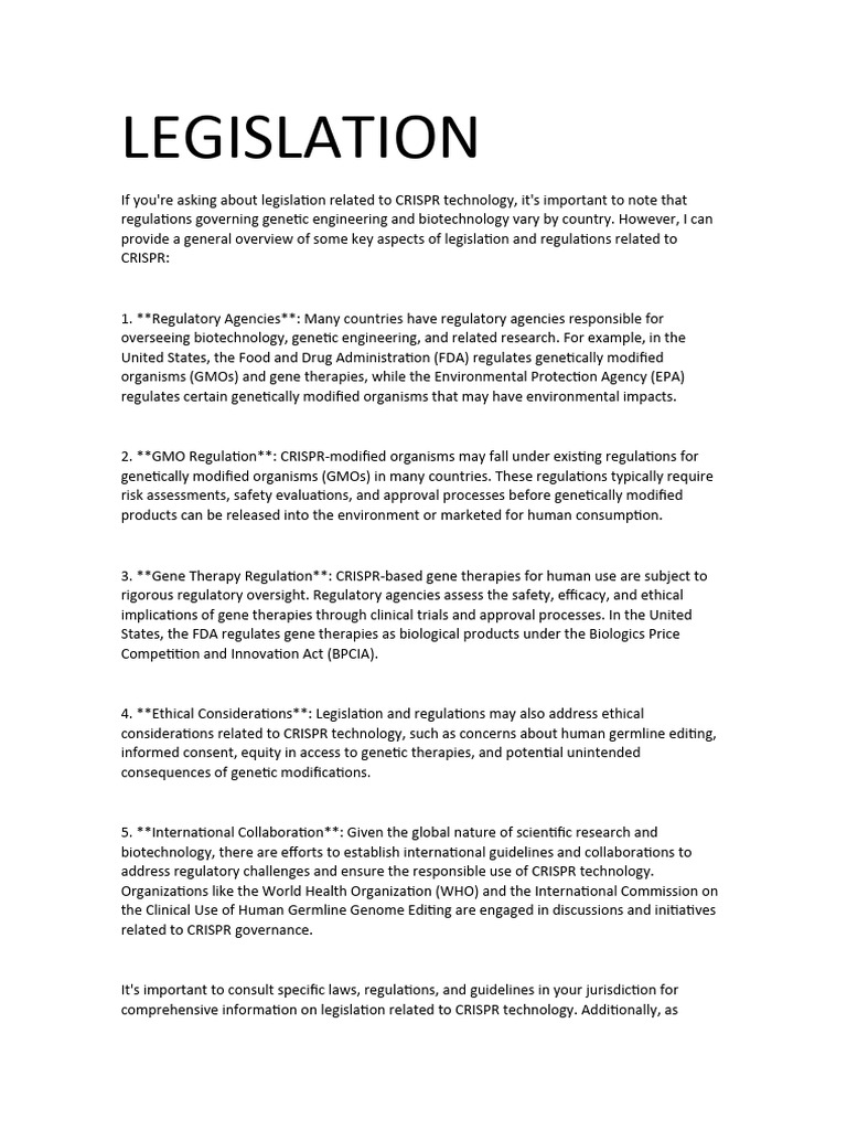 LEGISLATION | PDF | Genetic Engineering | Genetically Modified Organism