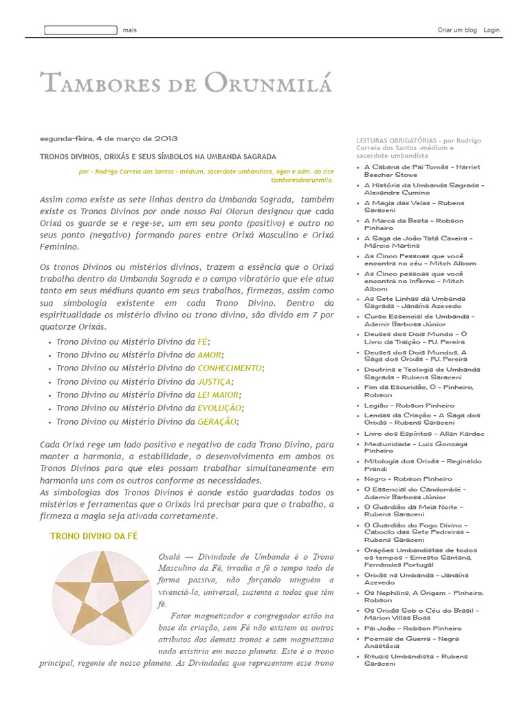 Tambores de Orunmilá - TRONOS DIVINOS, ORIXÁS E SEUS SÍMBOLOS NA UMBANDA SAGRADA | PDF | Amor | Deus