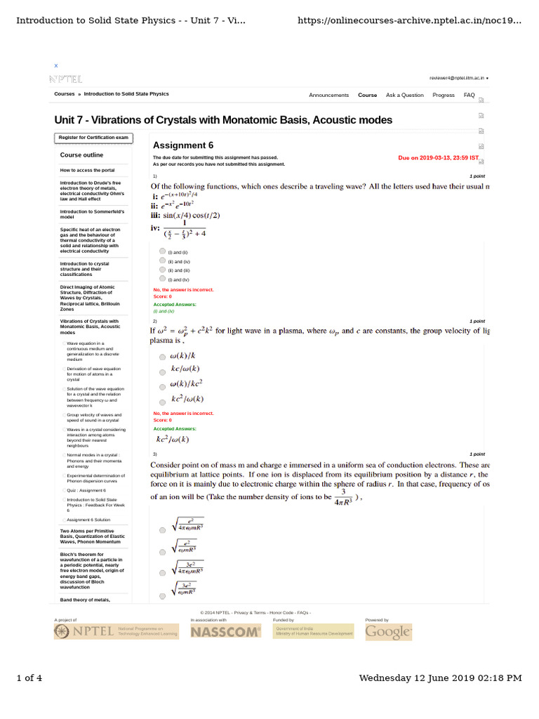 Noc19 ph02 Assignment7 | PDF | Phonon | Solid State Physics