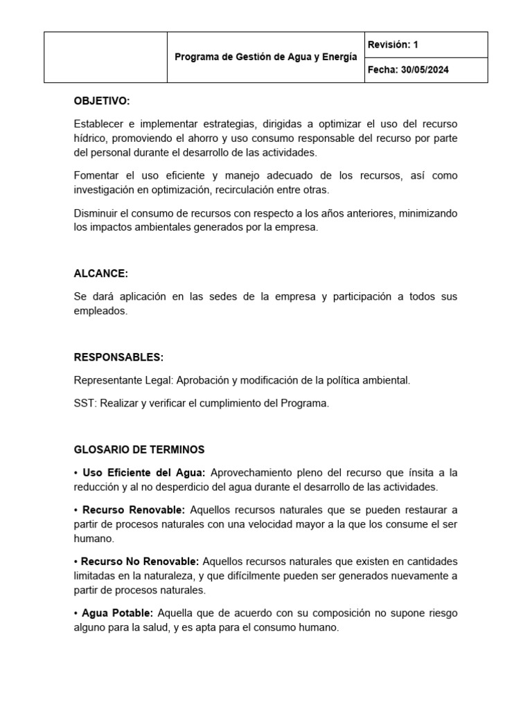 Programa De Gestion De Agua Y Energia Pdf Agua Entorno Natural