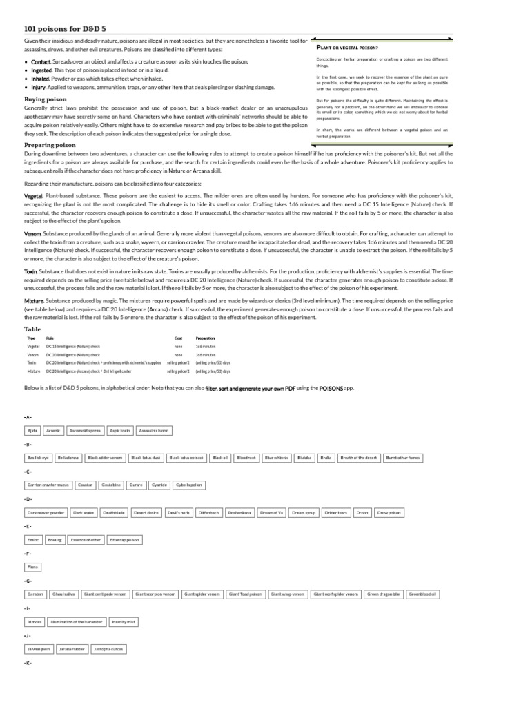 101 poisons for D&D 5e | Download Free PDF | Poison | Venom