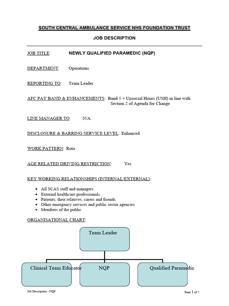 JD - Newly Qualified Paramedic | PDF | Paramedic | Occupational Safety ...