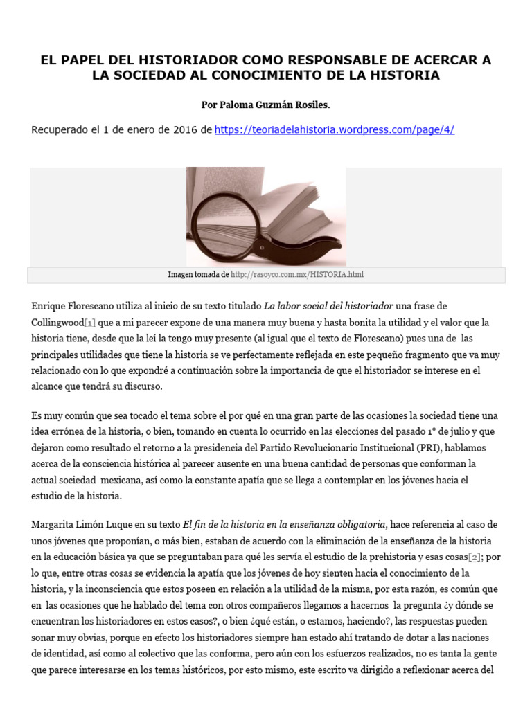 El Papel Del Historiador | PDF | Conocimiento | Sociedad