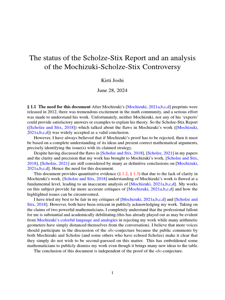 Report On Scholze Stix Mochizuki Controversy | PDF | Field (Mathematics) | Abstract Algebra