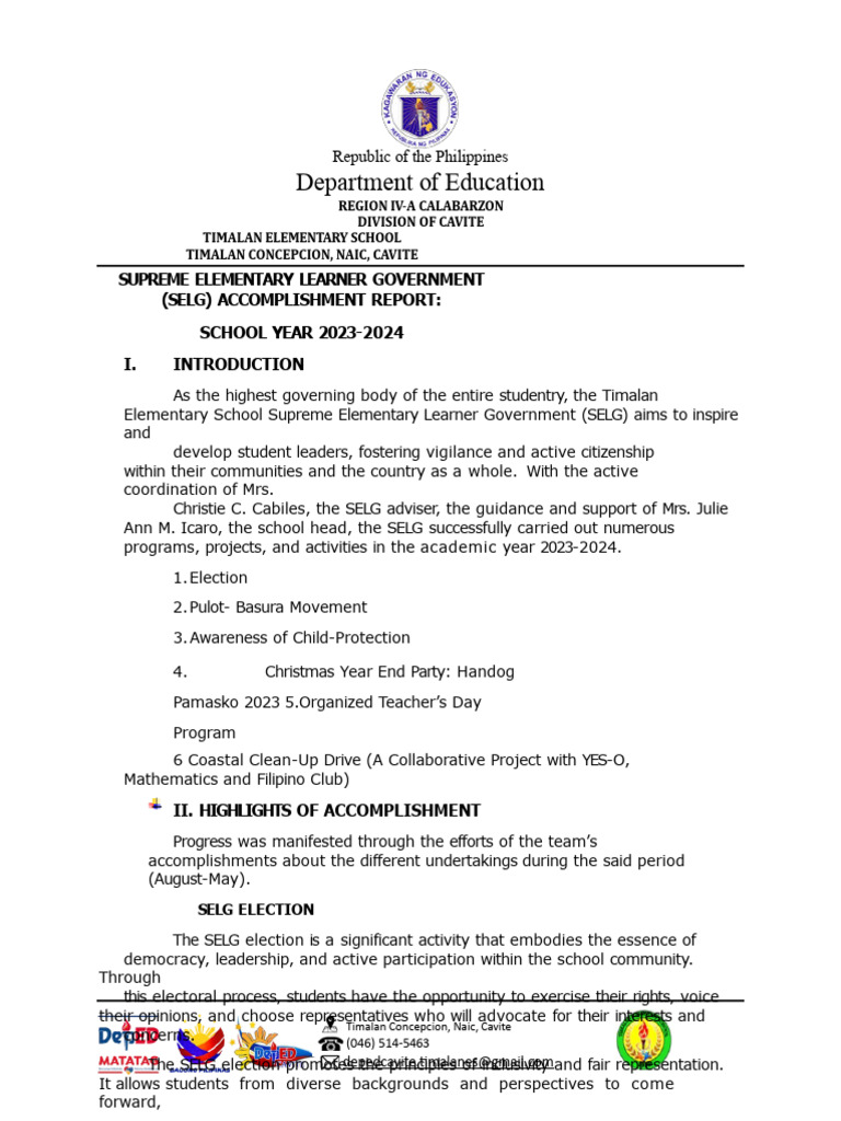 Accomplishment Report Selg 2023 2024 | PDF | Leadership | Civic Engagement