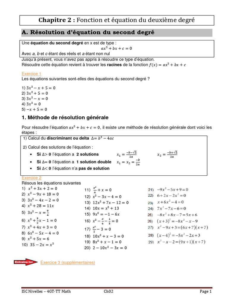 Exercices sur les équations du second degré | PDF | Équation du second degré | Algèbre générale