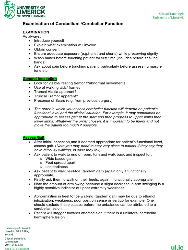 Examination of Cerebellum /cerebellar Function | PDF | Nervous System ...