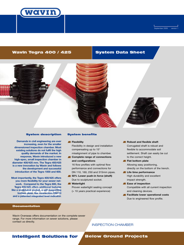 Wavin Tegra 400 & 425 Data Sheet | PDF | Sanitary Sewer