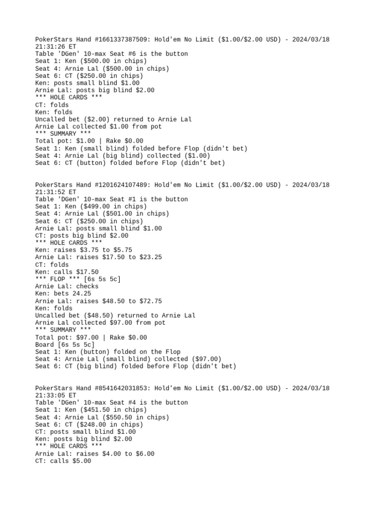 Poker Log | PDF | Betting In Poker | Texas Hold 'Em