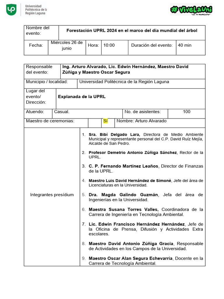Evento de Forestación UPRL 2024 | PDF | Ciencia y matemáticas