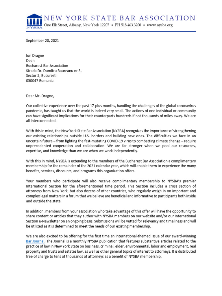 Letter To The Bucharest Bar Association | PDF