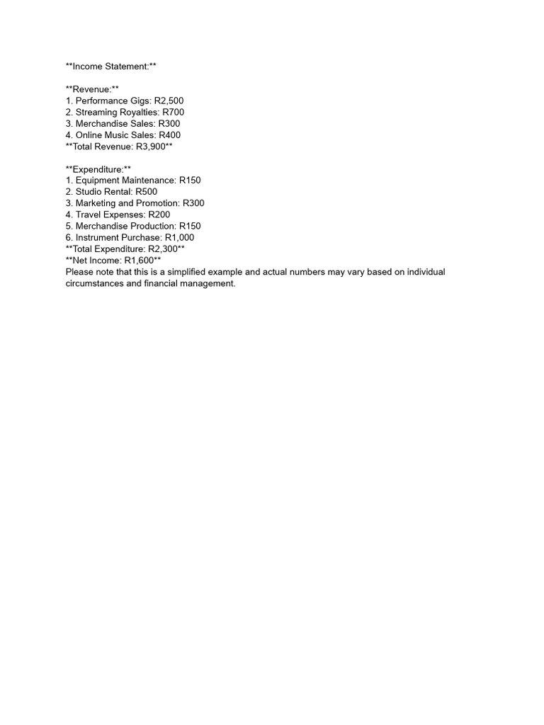 Music Income Statement Overview | PDF