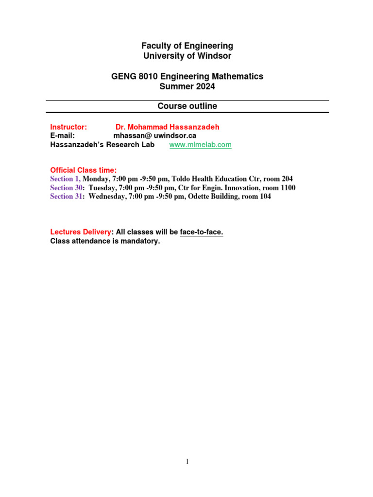 Engineering Math Course Outline | PDF | Ordinary Differential Equation ...