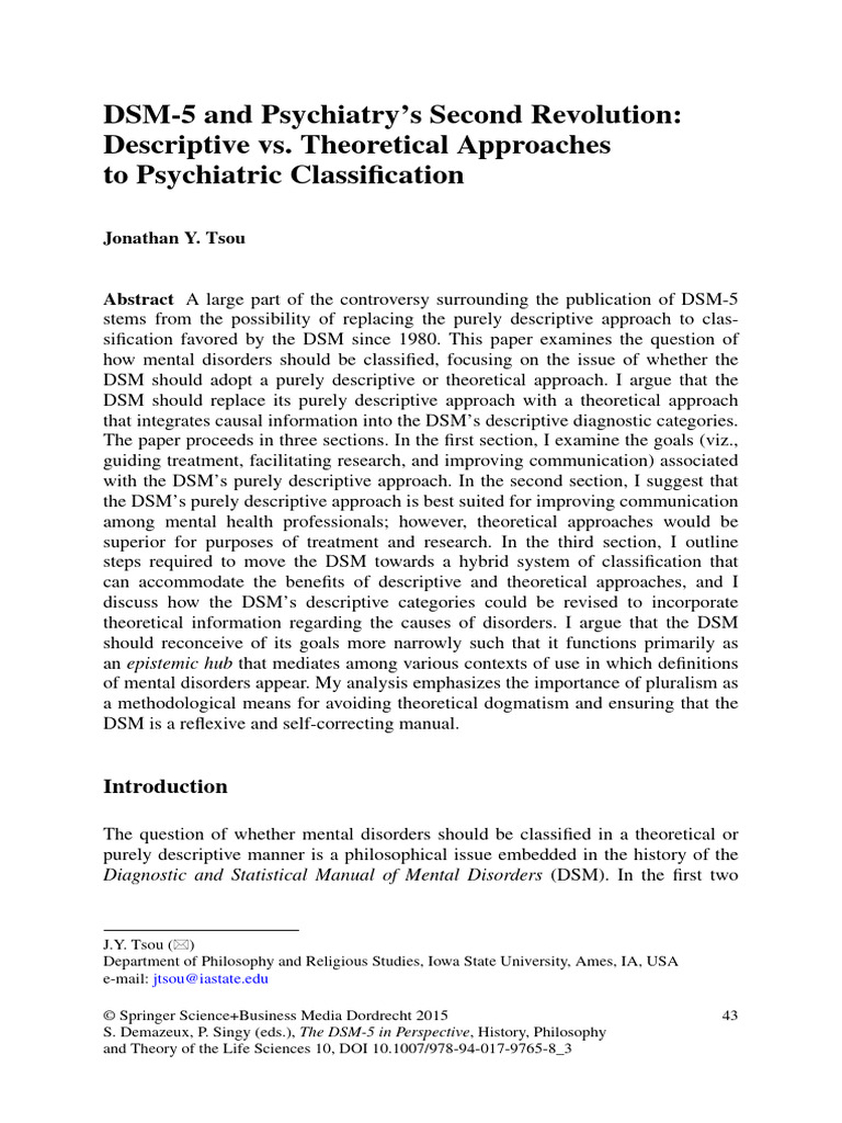 Tsou 2015 DSM 5 Psychiatric Classification | PDF | Diagnostic And ...