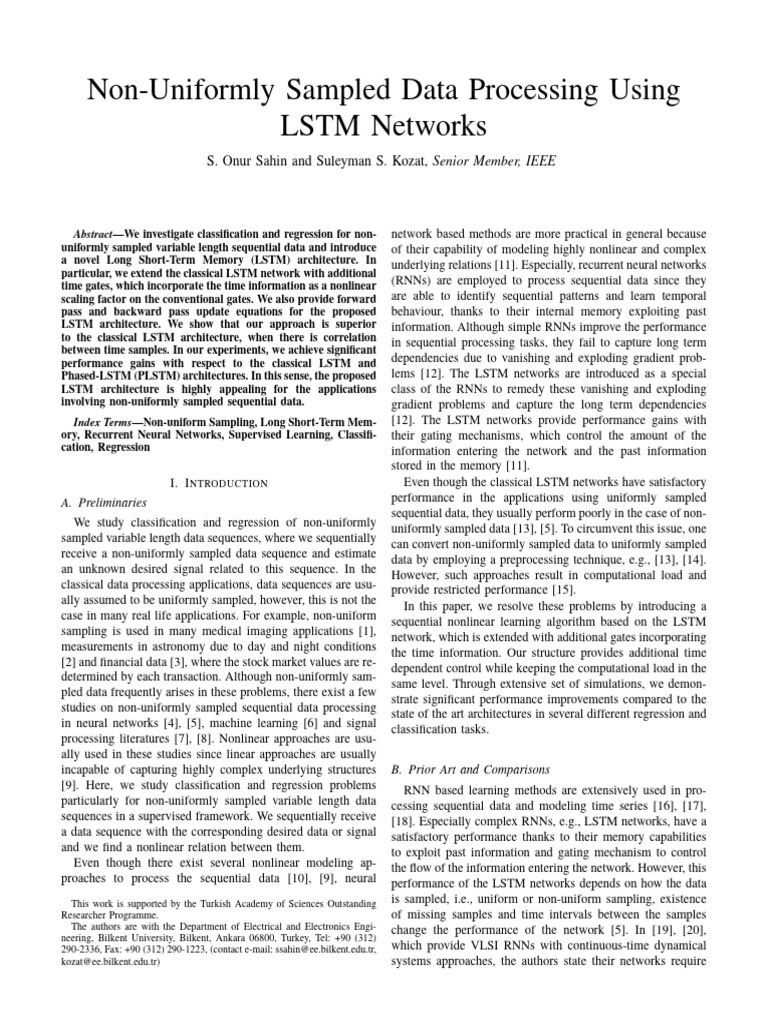 Non Uniformly Sampled Data Processing Using Lstm Networks Pdf Machine Learning Artificial 
