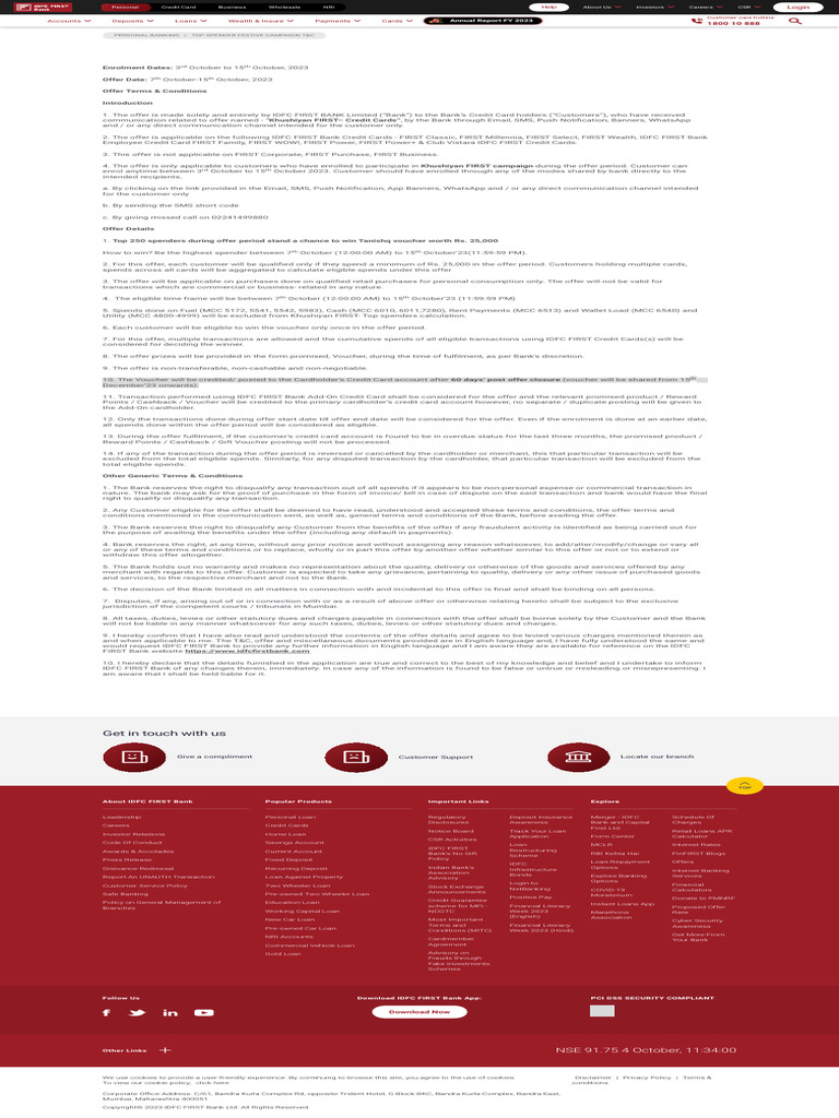 IDFC FIRST Bank Top Spender Campaign 2023 | PDF | Credit Card | Banks