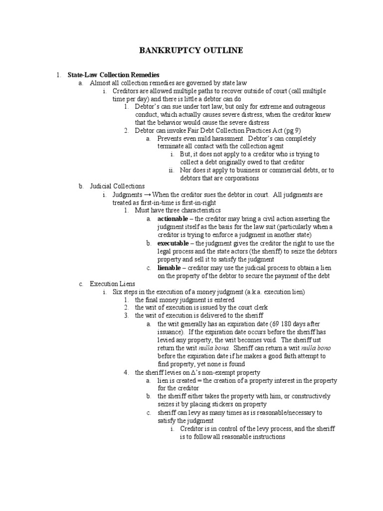 Bankruptcy Outline | PDF | Chapter 7 | Bankruptcy