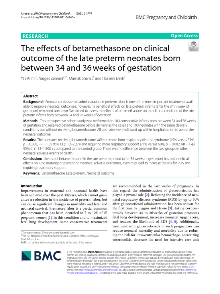The Effects of Betamethasone On Clinical Outcome of The Late Preterm ...