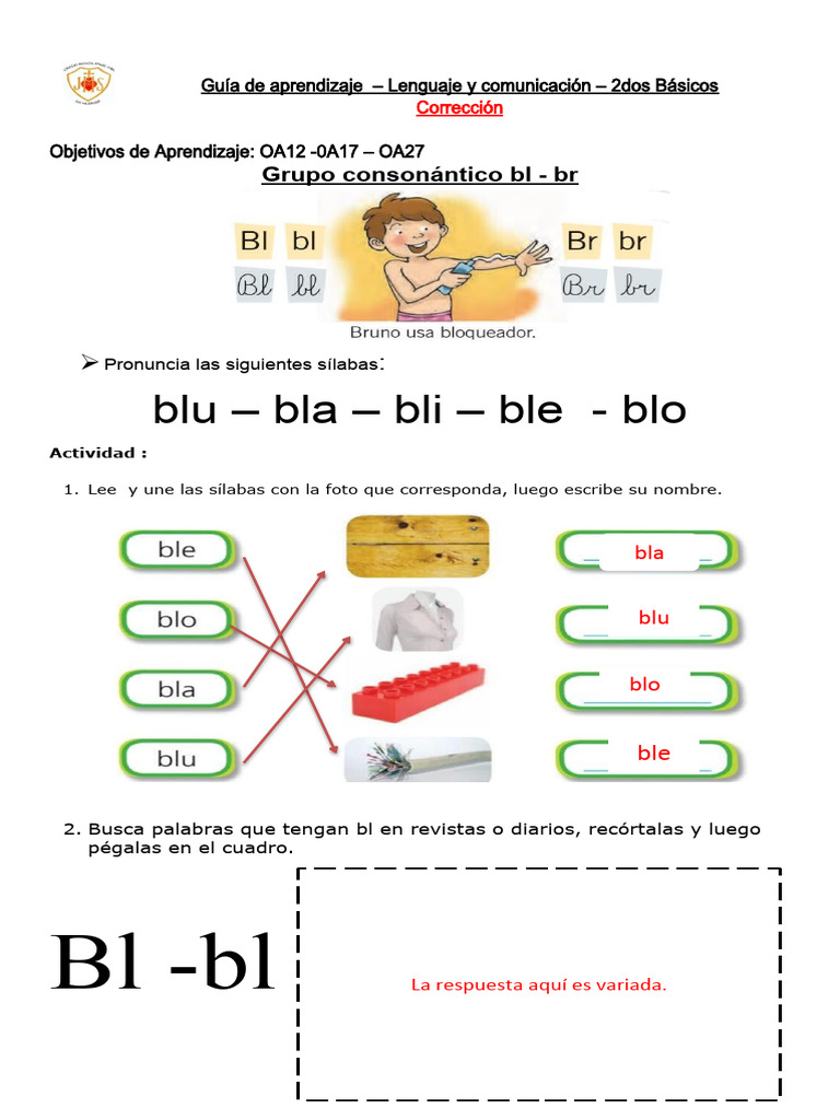 Actividades de sílabas bl y br | PDF