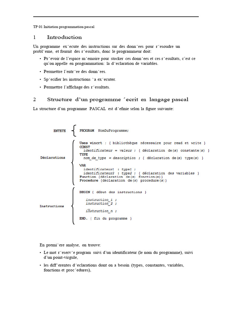 Initiation à la programmation Pascal | PDF | Programme informatique ...