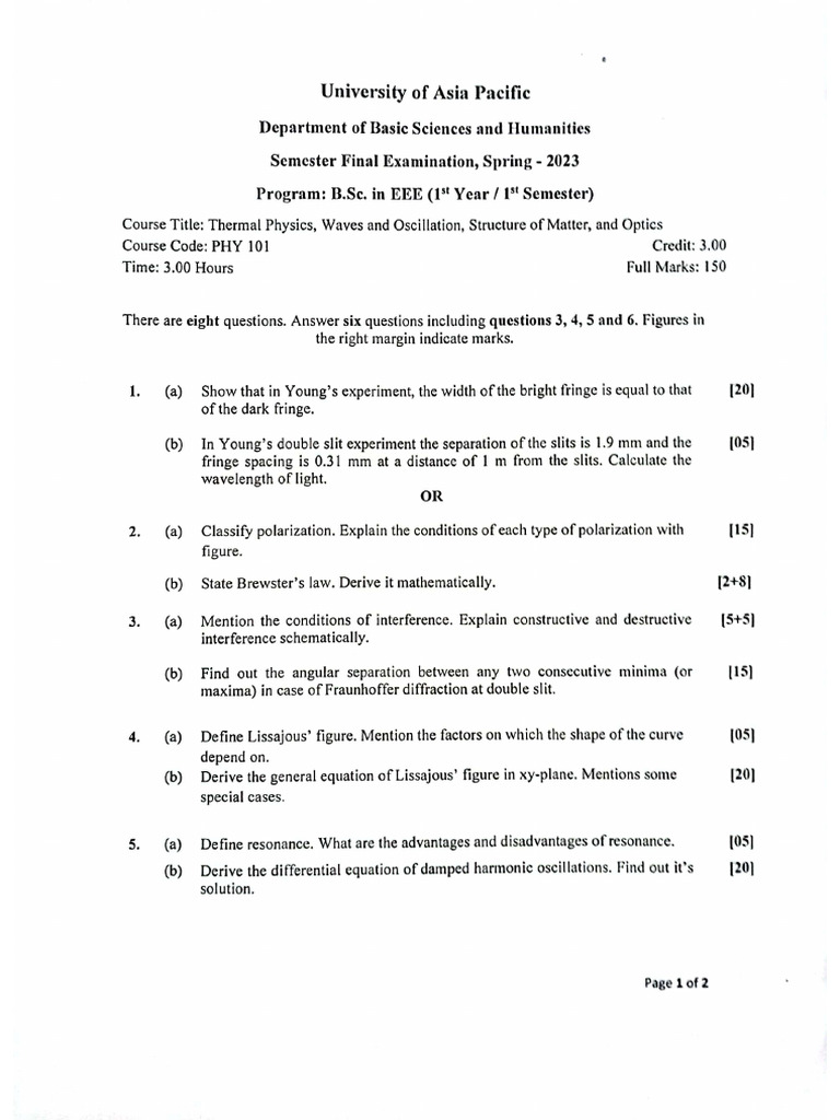 Phy 101 Final Question | PDF