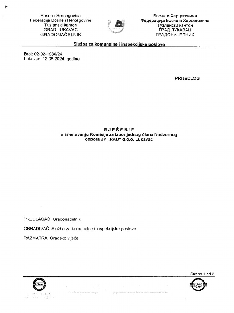 Rješenje Komisija Za Javni Oglas JP Rad | PDF