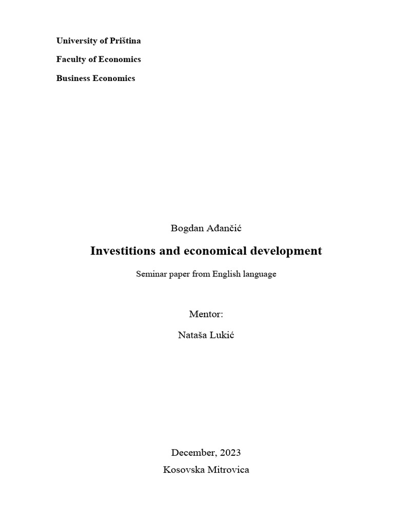 Economic Development and Investment Analysis | PDF | Capital (Economics ...