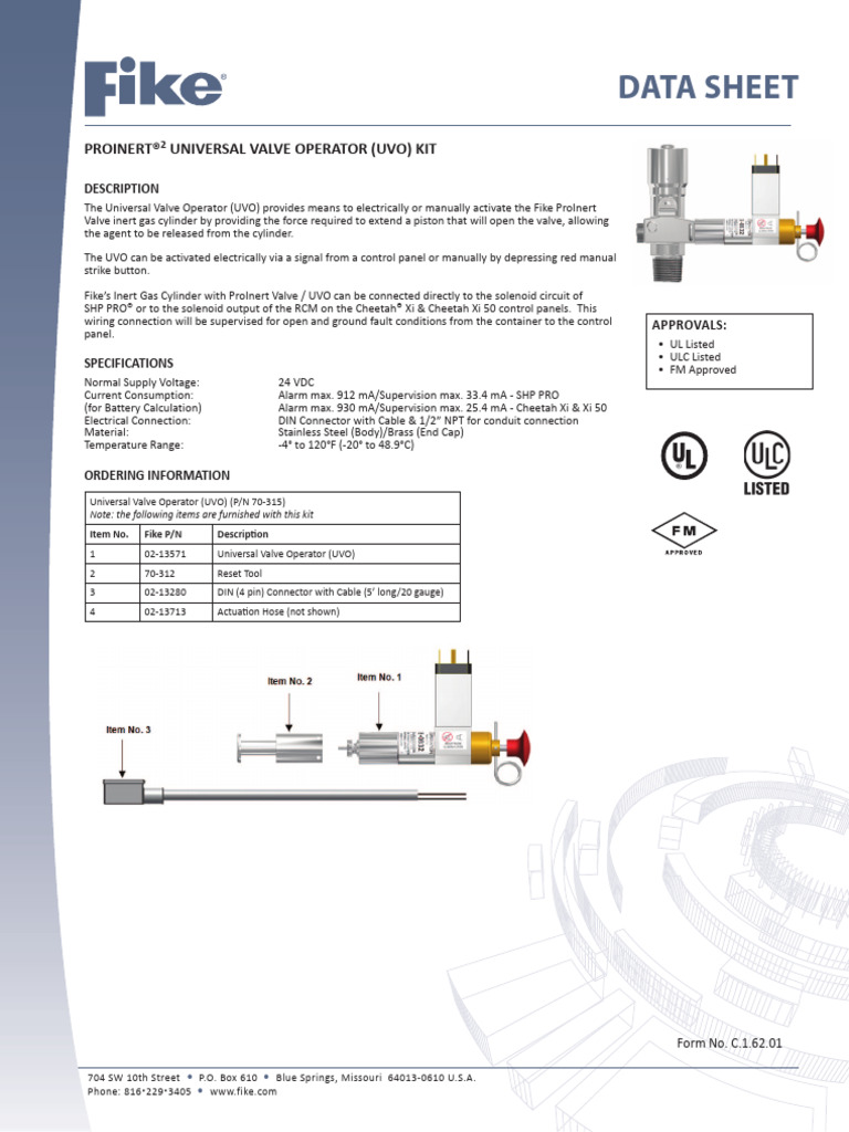 11.PROINERT2 Universal Valve Operator (UVO) Kit Data Sheet | PDF | Electrical Connector | Valve