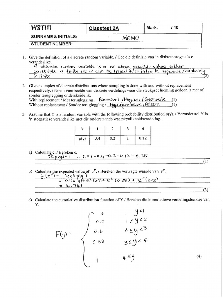 Class Test 2 2014 Memo | PDF