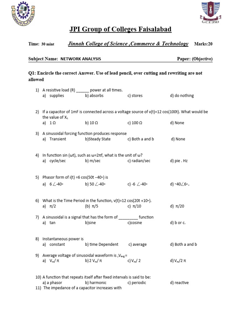 Network Analysis IIIrd BS - Electrical | PDF | Ac Power | Electric Power