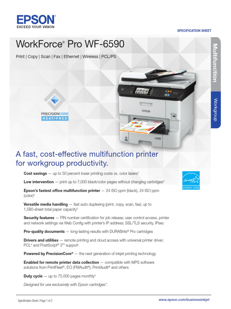 WorkForce Pro WF-6590 Printer Specification Sheet CPD-51022R2 | PDF ...