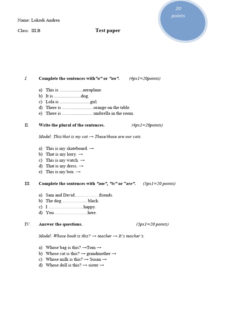 Test Paper 3 Grade | PDF