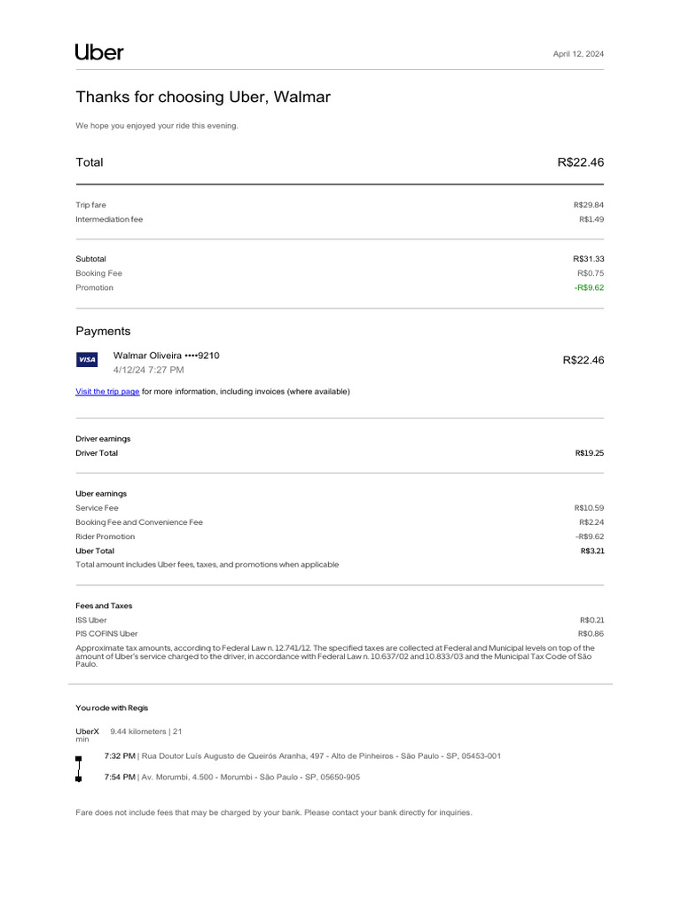 Recibo Uber SP 5 | PDF | Payments